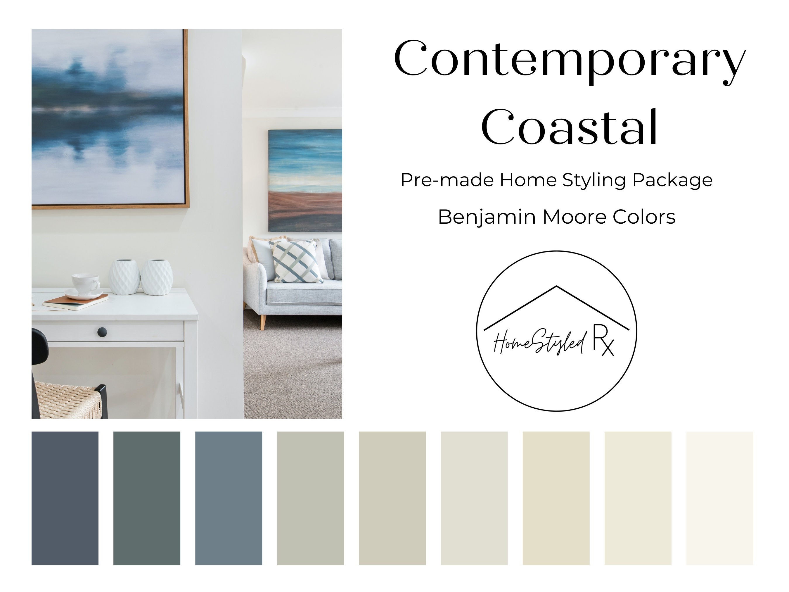 Contemporary Costal Pre-made Paint Color Pallette and Home Styling ...