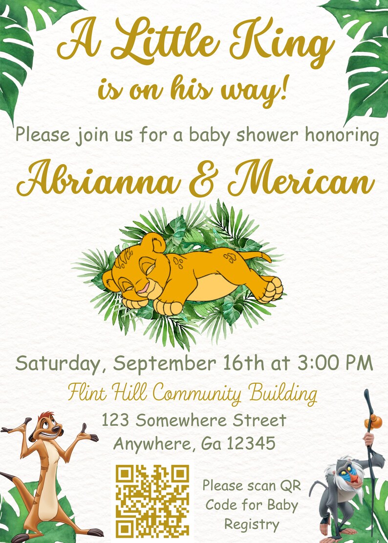 The Lion King Baby Shower DIY With QR Code - Etsy