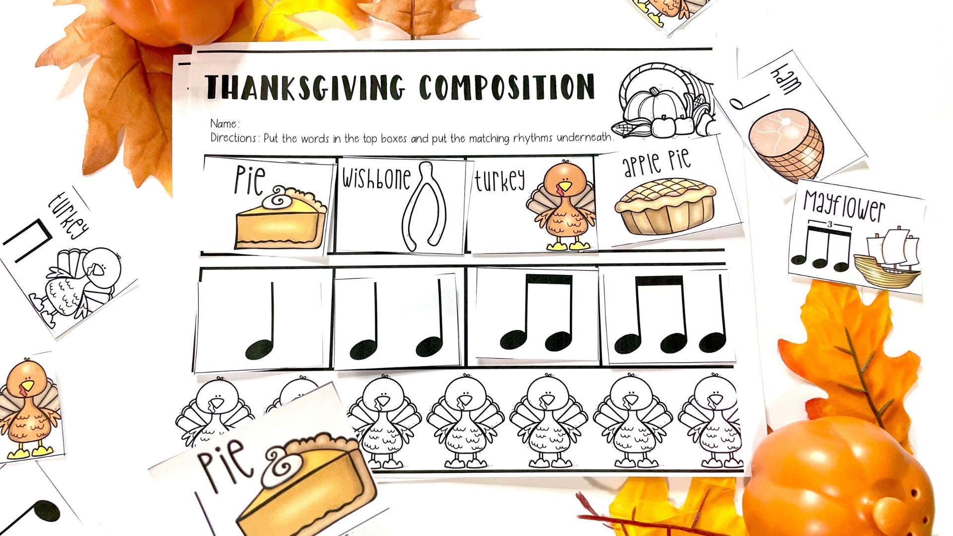 Thanksgiving Printable Rhythm Manipulatives Composition Activity for ...