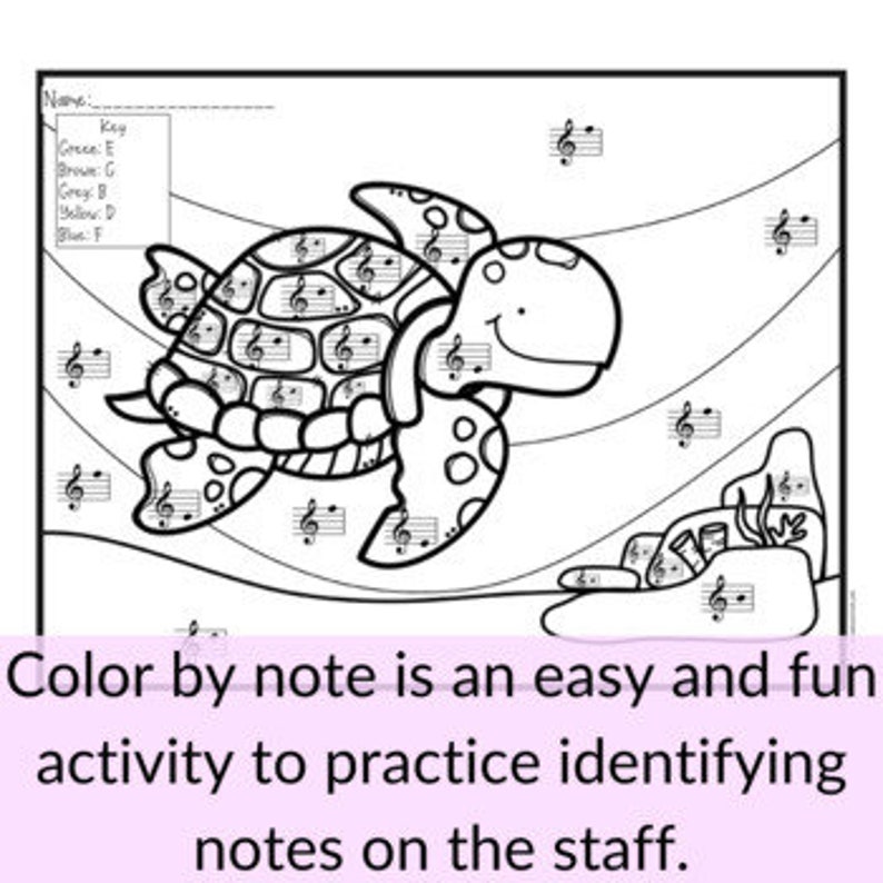 Ocean Treble Clef Staff Color by Note for Elementary Music Class ...