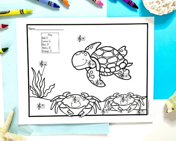 Ocean Treble Clef Staff Color by Note for Elementary Music Class ...