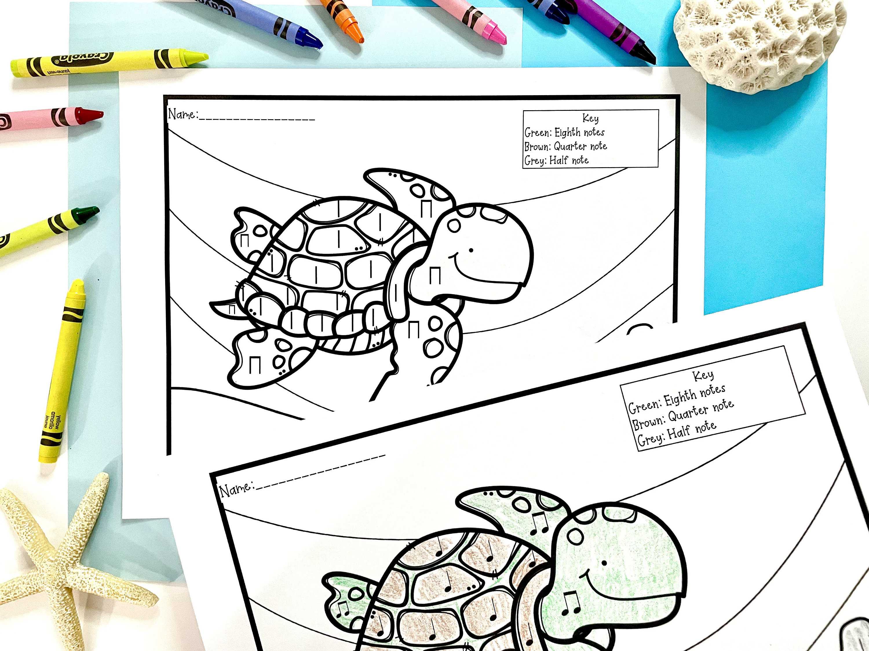 Ocean Rhythm Level 1 Color by Note Worksheets for Quarter Eighth Rest ...