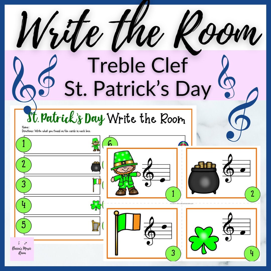 St. Patrick's Day Treble Clef Write the Room for Elementary Music ...