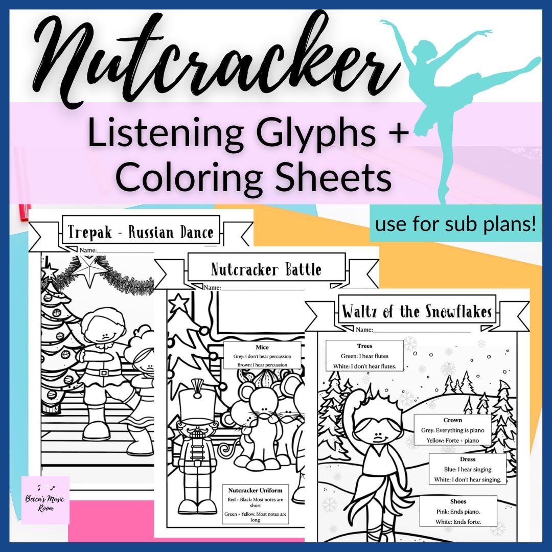 Nutcracker Ballet Listening Glyphs Coloring Sheets Christmas Music ...