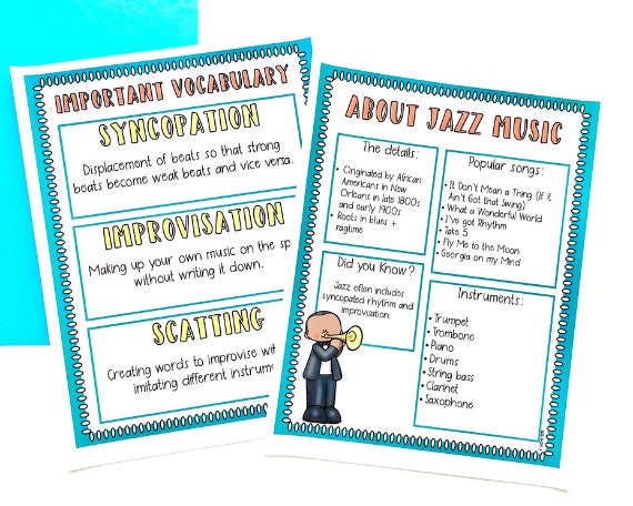 Jazz Printable Activities, Posters, Bulletin Board for Black History ...