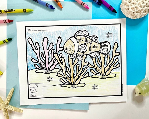 Ocean Treble Clef Staff Color by Note for Elementary Music Class ...