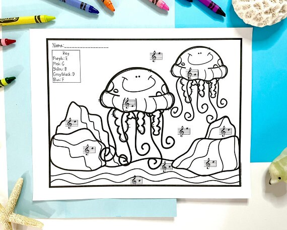 Ocean Treble Clef Staff Color by Note for Elementary Music Class Music ...