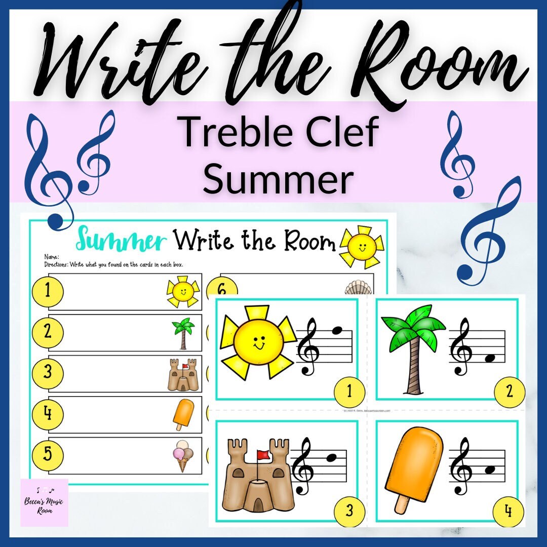 Summer Treble Clef Write the Room for Elementary Music Lessons ...