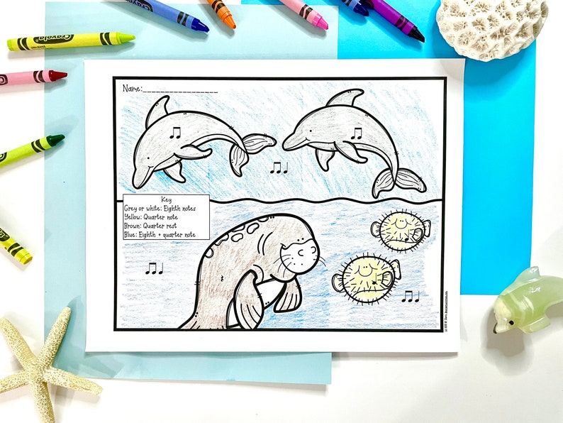 Ocean Rhythm Level 1 Color by Note Worksheets for Quarter Eighth Rest ...