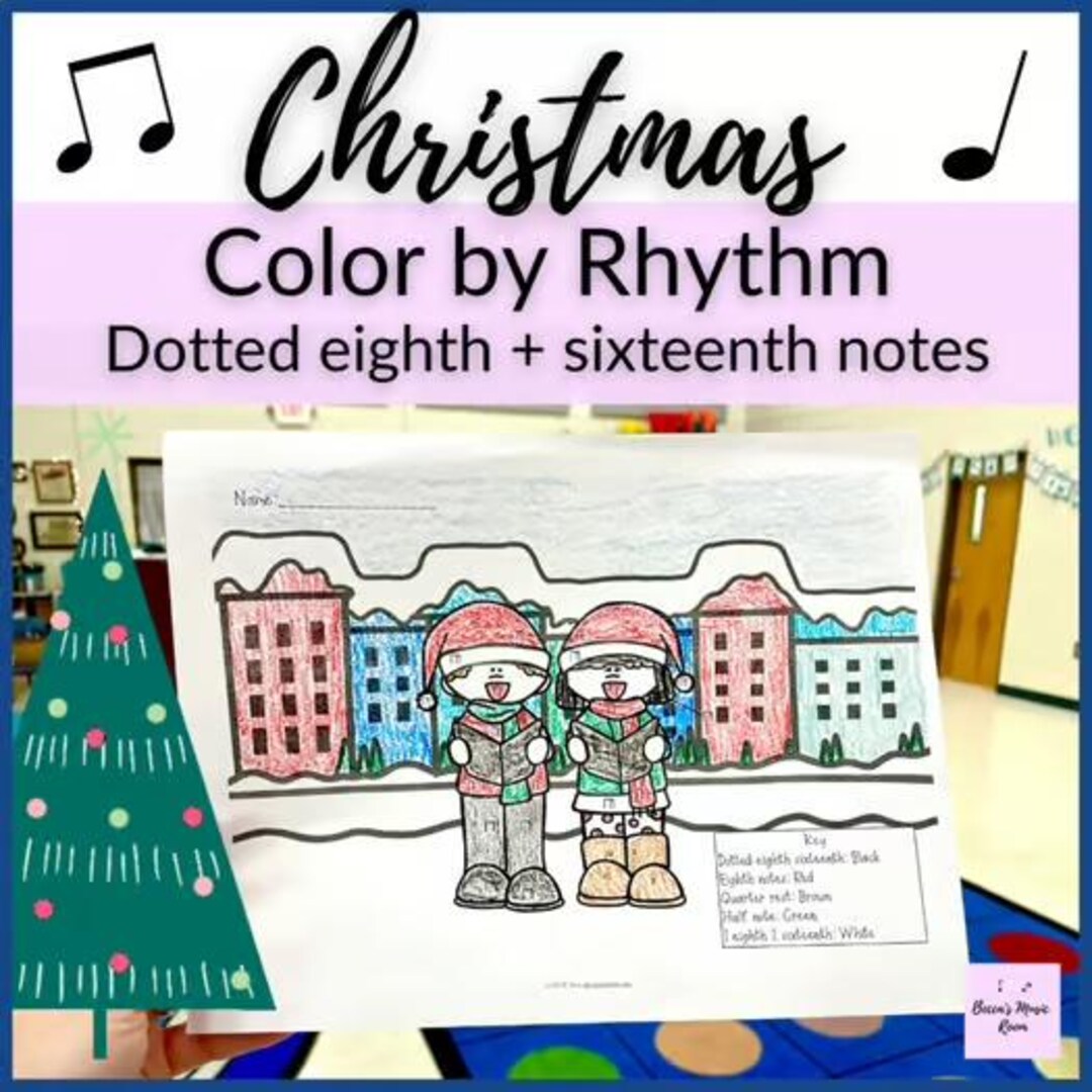 Christmas Color by Note // Level 4 Rhythms Dotted Eighth + Sixteenth ...