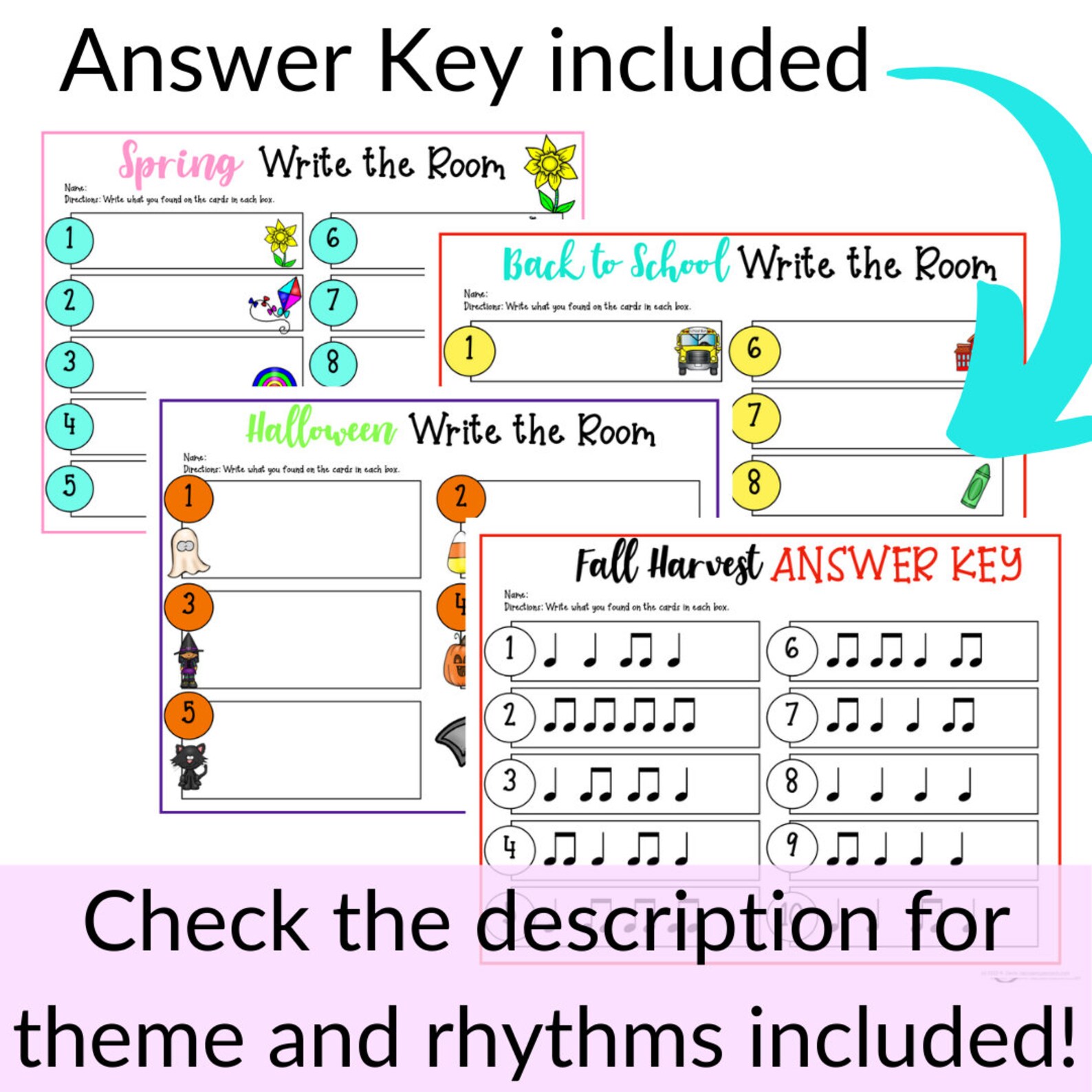 Spring Rhythm Write the Room for Dotted Quarter + Single Eighth Notes ...
