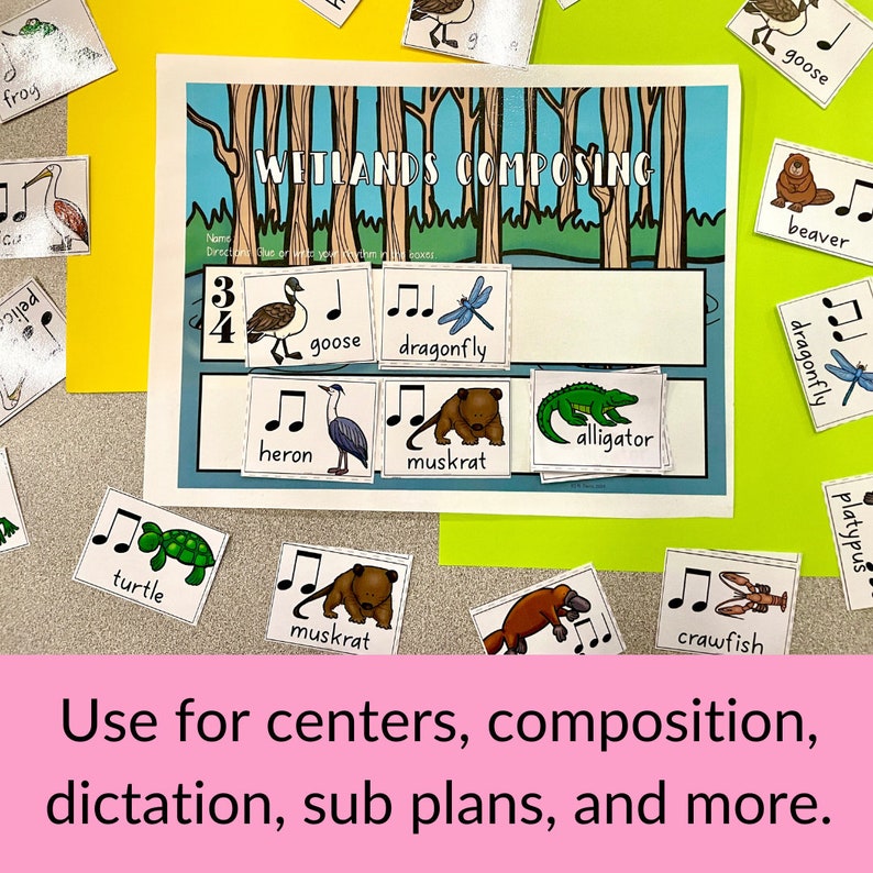 Wetland Animal Printable Rhythm Manipulatives Composition Activity for ...