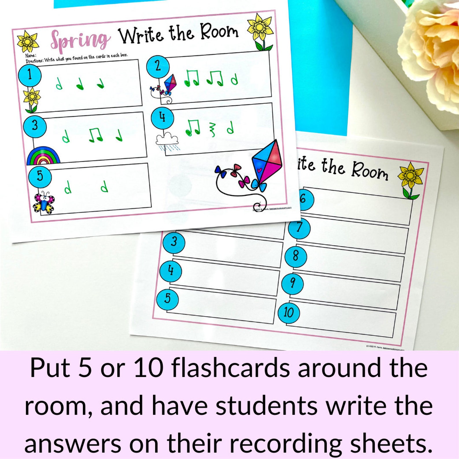Spring Rhythm Write the Room for Dotted Quarter + Single Eighth Notes ...