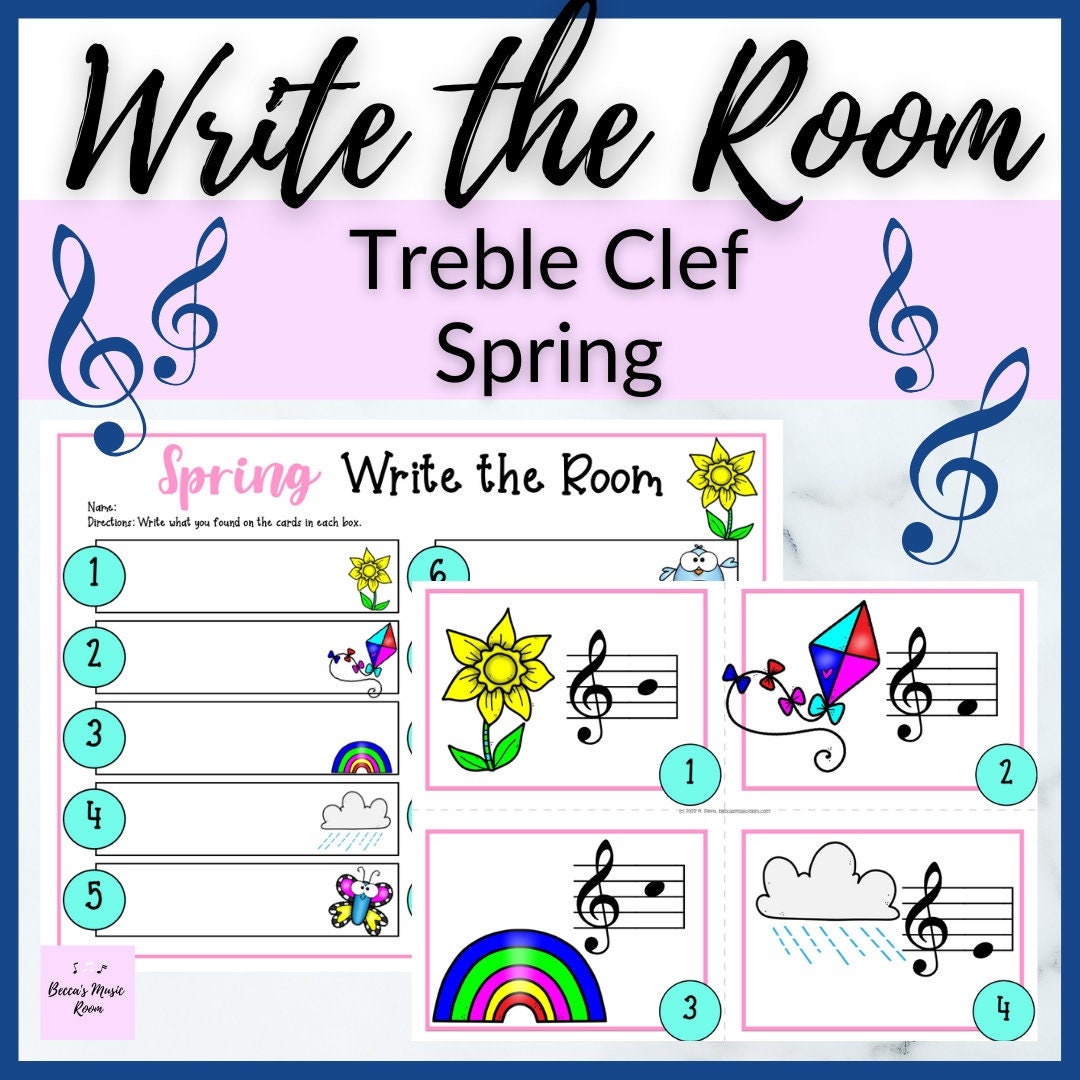 Spring Treble Clef Write the Room for Elementary Music Lessons ...