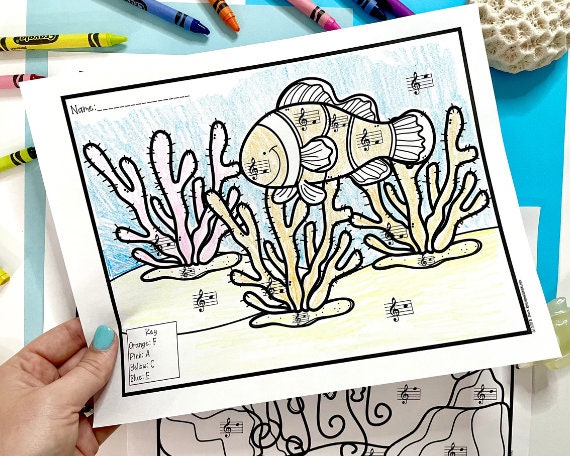 Ocean Treble Clef Staff Color by Note for Elementary Music Class ...