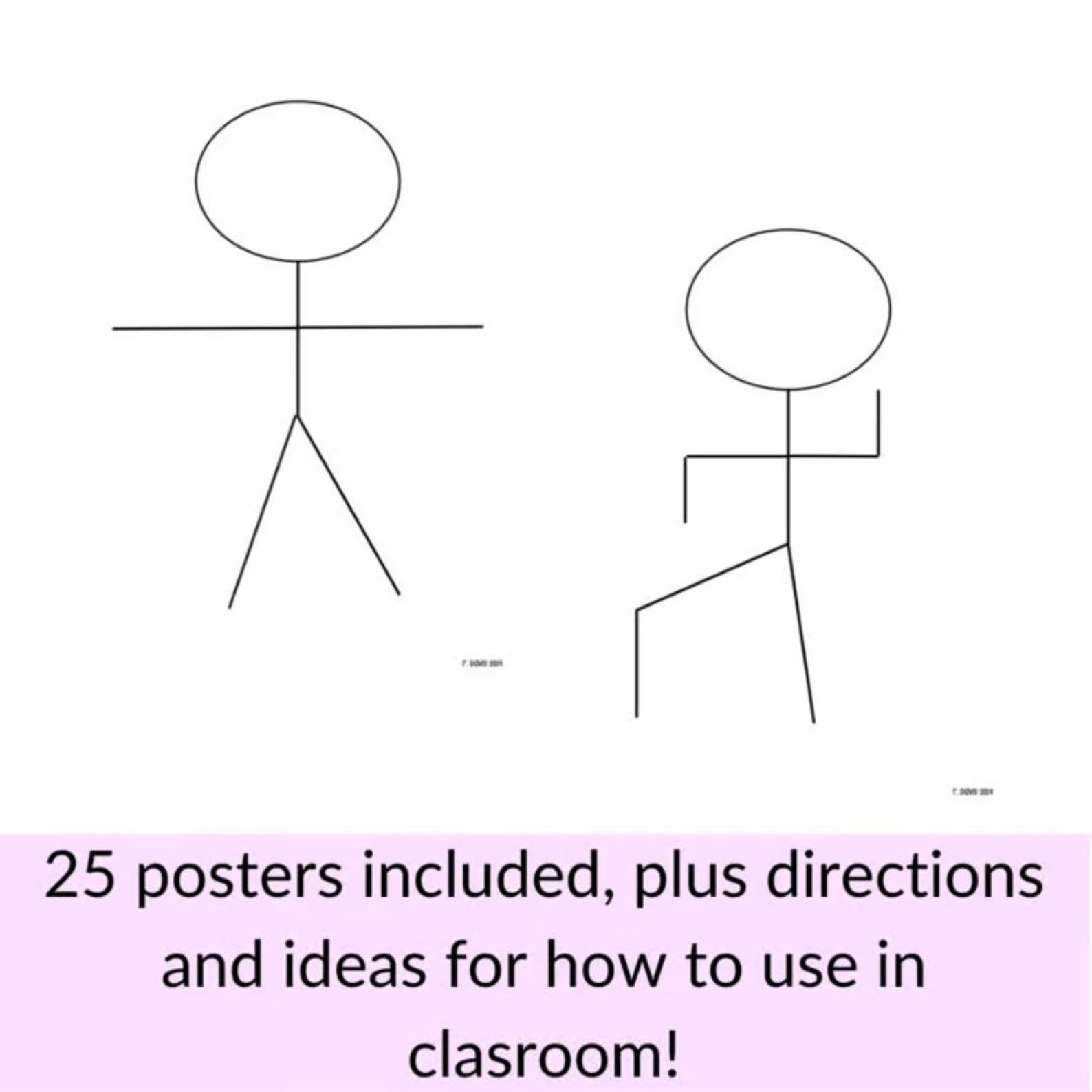 Stick Figure Statue Posters Deck 1 // Music Warm up Movement Activity ...