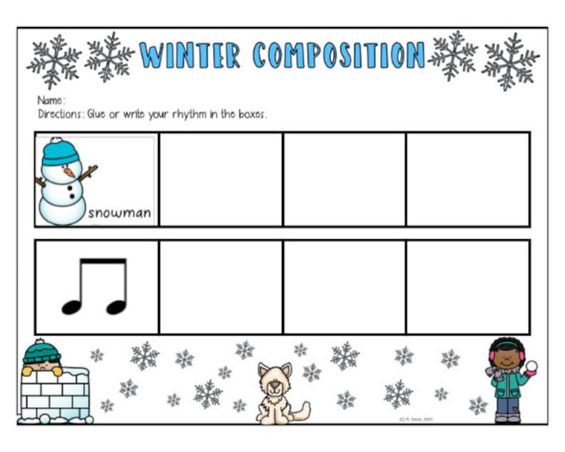 Winter Printable Rhythm Manipulatives + Composition Activity for Music ...