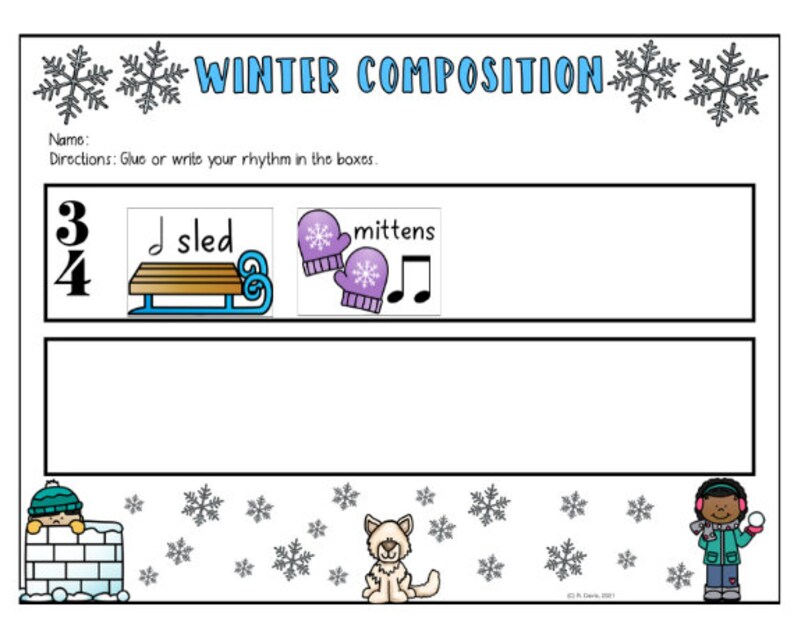 Winter Printable Rhythm Manipulatives + Composition Activity for Music ...
