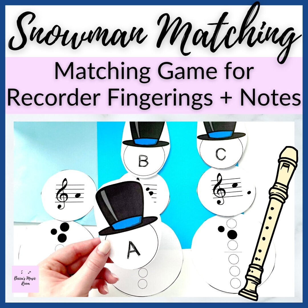 Snowman Recorder Matching Game for Winter Elementary Music Centers for ...