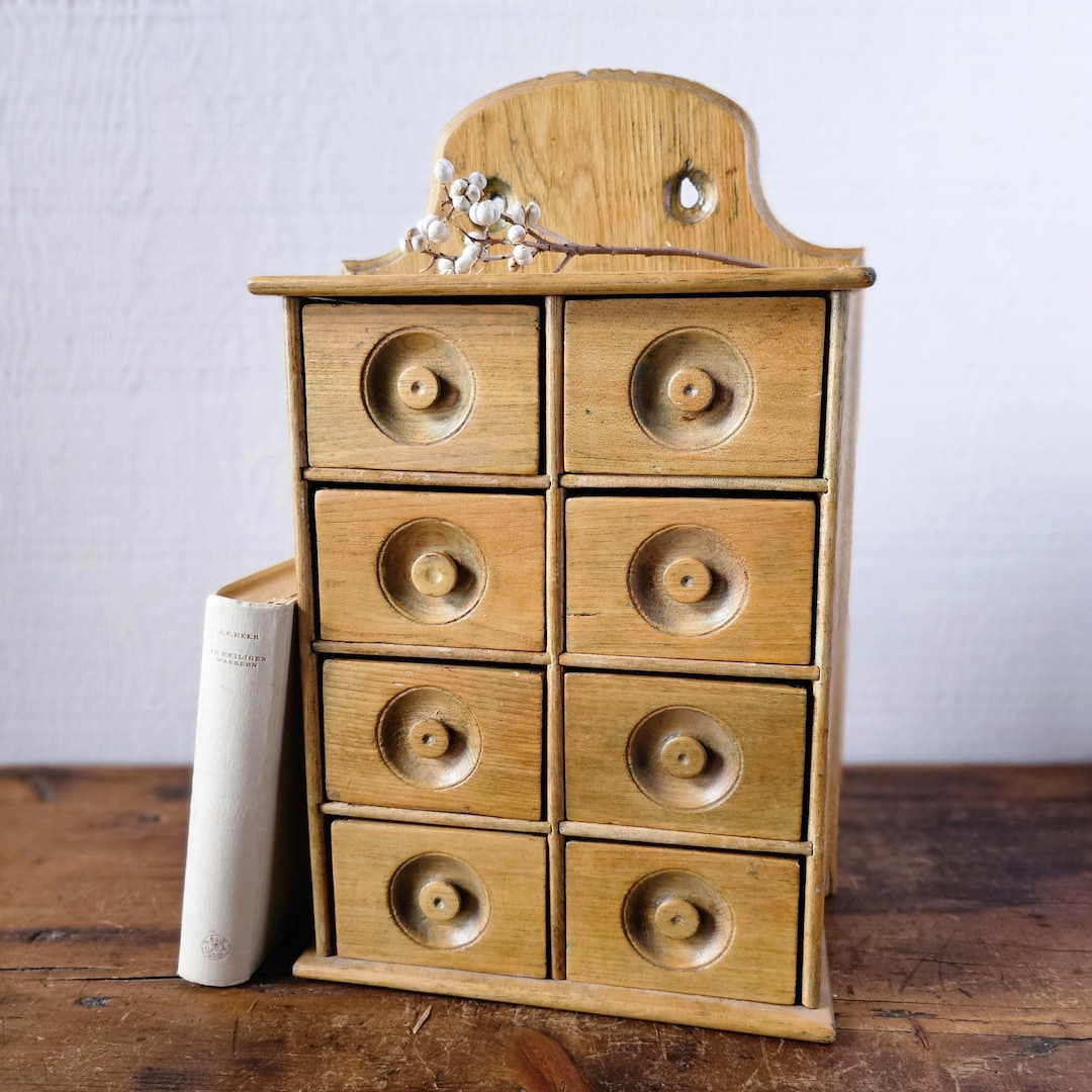Antique Pine Spice Drawers. Hanging Spice Cabinet. Counter Top Spice ...