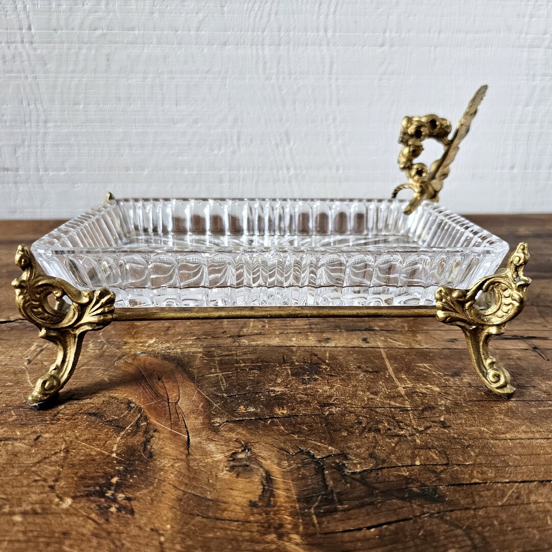 Vintage Cranberry Dish Set, Glass Dish With Metal Frame for Serving. - Etsy