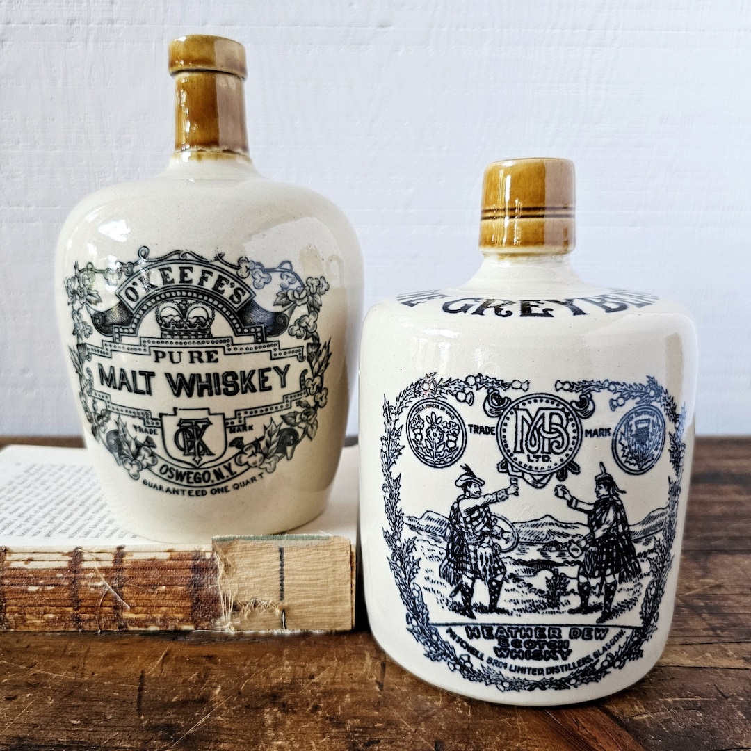 Antique Stoneware Whiskey Jugs. Two-tones Crock Jugs With Antique ...