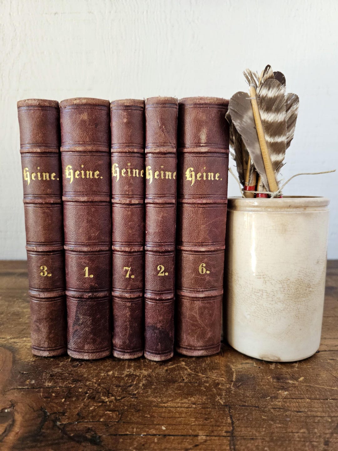Antique Book Set by Heinrich Heine. Antique Leather Bound Books, 19th ...