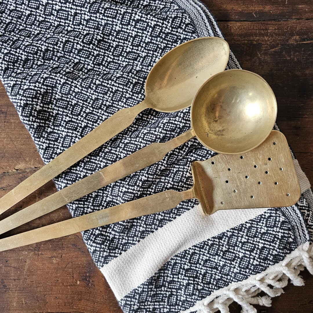 Set of Three Vintage Brass Kitchen Utensils Spoon, Spatula, Ladle. - Etsy