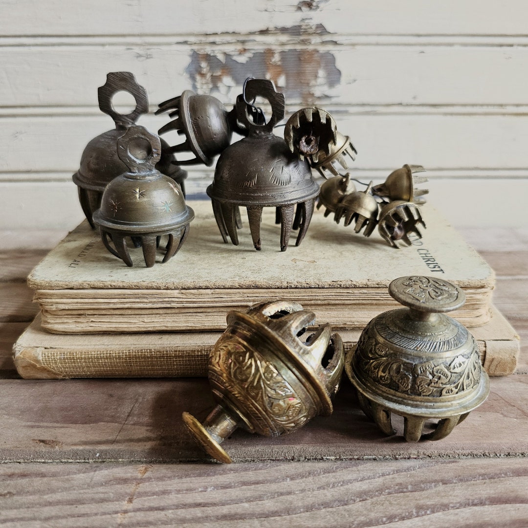 Collection of Vintage Brass Bells. Etched Brass Claw Bells From India ...