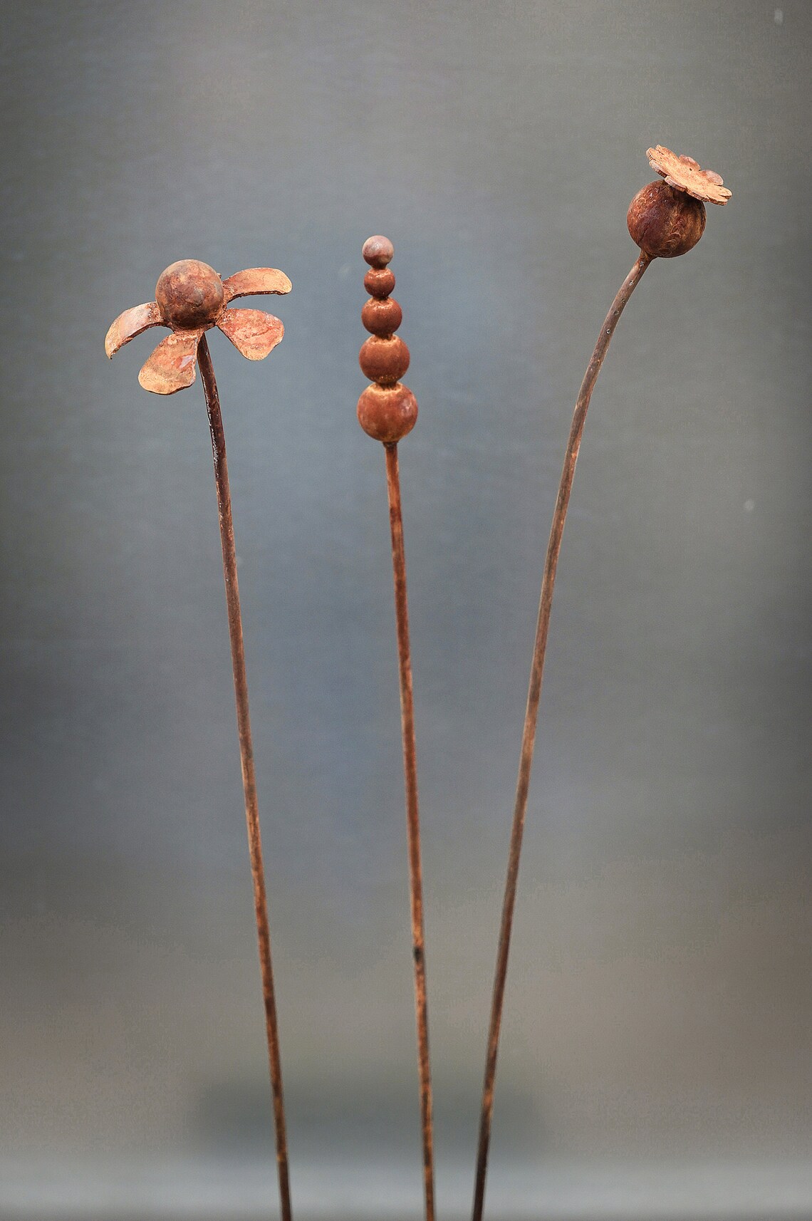 3 Rusty Metal Flower Sculptures / Reed Poppy and Helenium - Etsy UK
