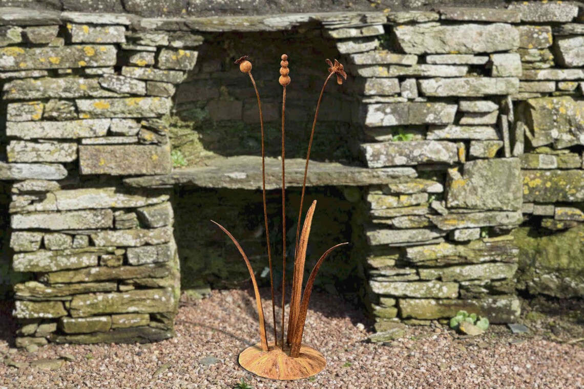 Rusty Metal Mixed Flowers in Tall Grass Garden Art Sculpture / | Etsy