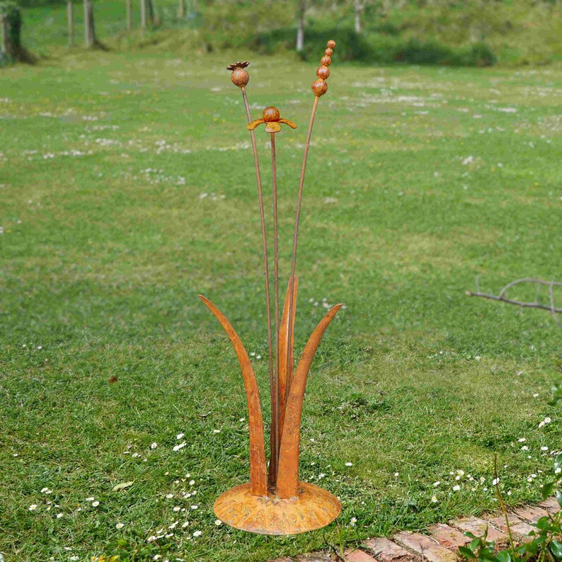 Rusty Metal Mixed Flowers in Tall Grass Garden Art Sculpture / - Etsy