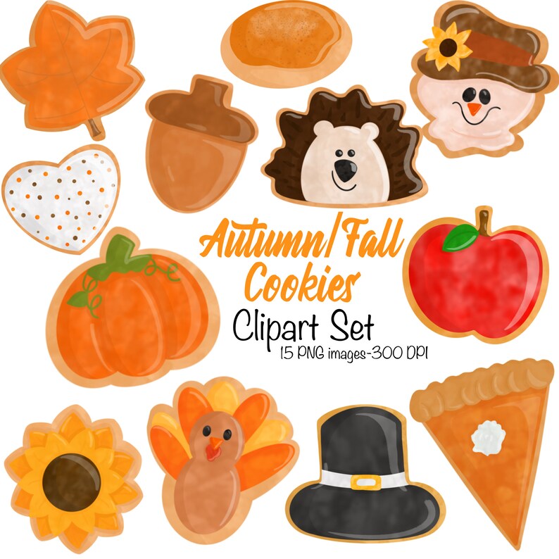 Autumn/fall Cookie Clipart Set -pumpkin-scarecrow-hedgehog-watercolor ...