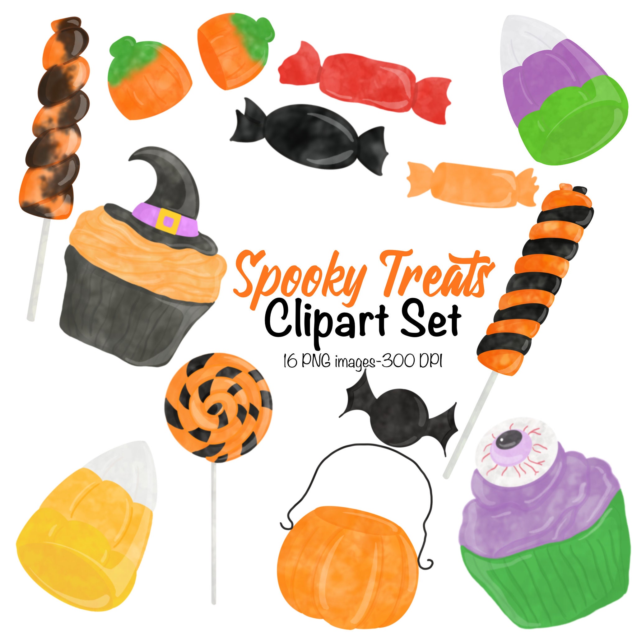 Spooky Treats Clipart Set-halloween-spooky-cupcake-candy-pumpkin - Etsy