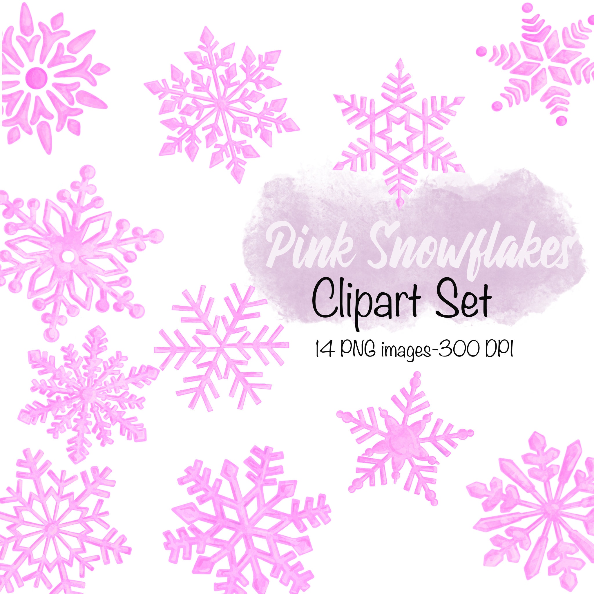 Pink Snowflake Clipart Set - Etsy