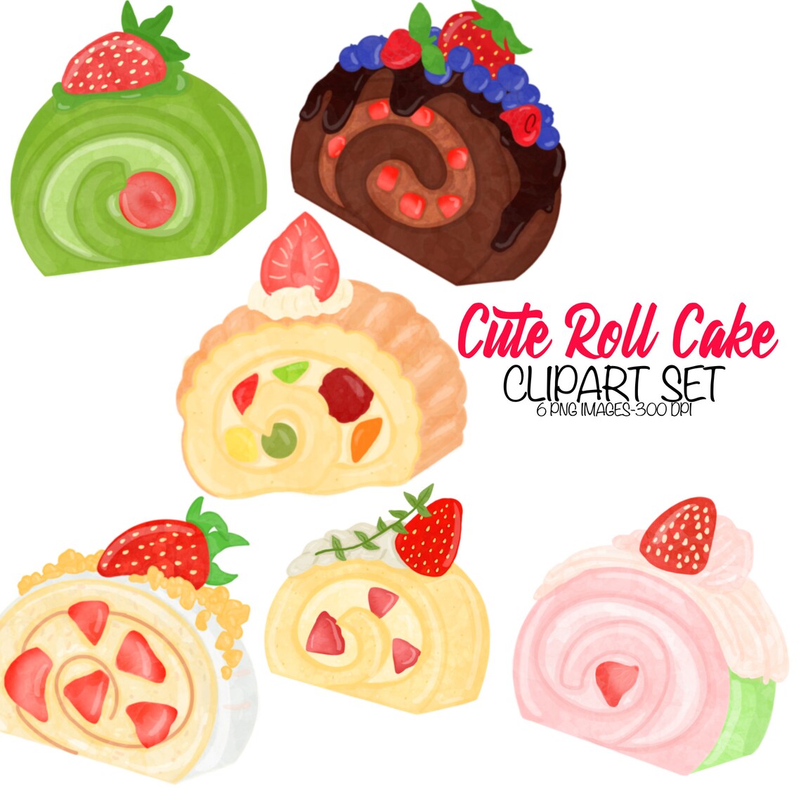 Cute Roll Cakes Clipart Set - Etsy