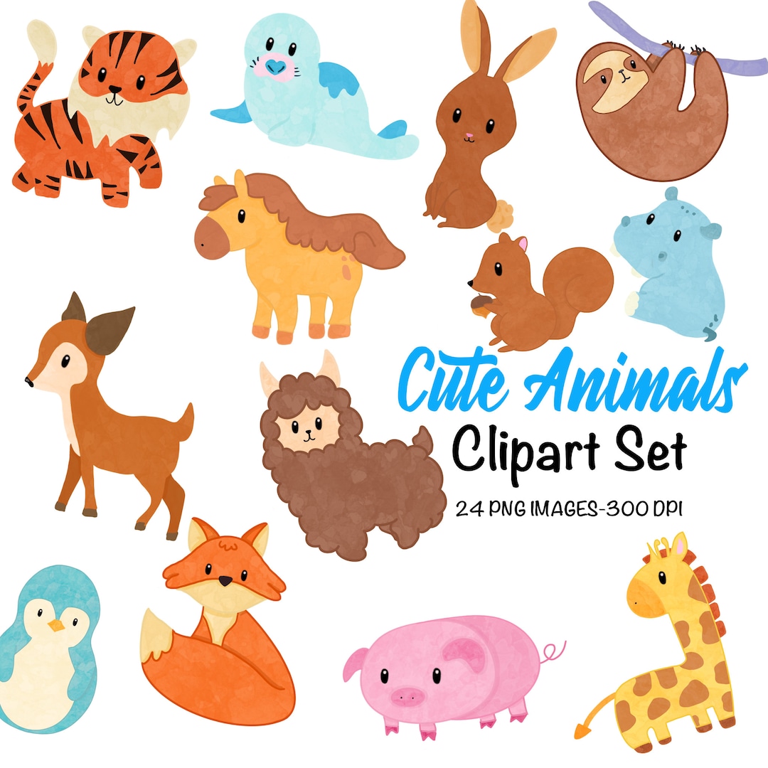 Cute Animals Clipart Set - Etsy