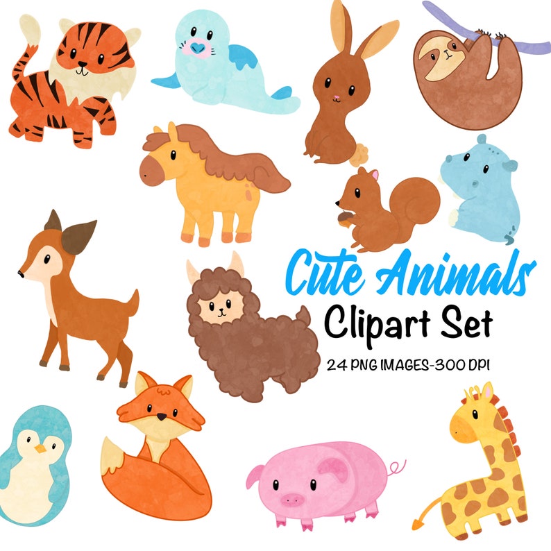 Cute Animals Clipart Set - Etsy