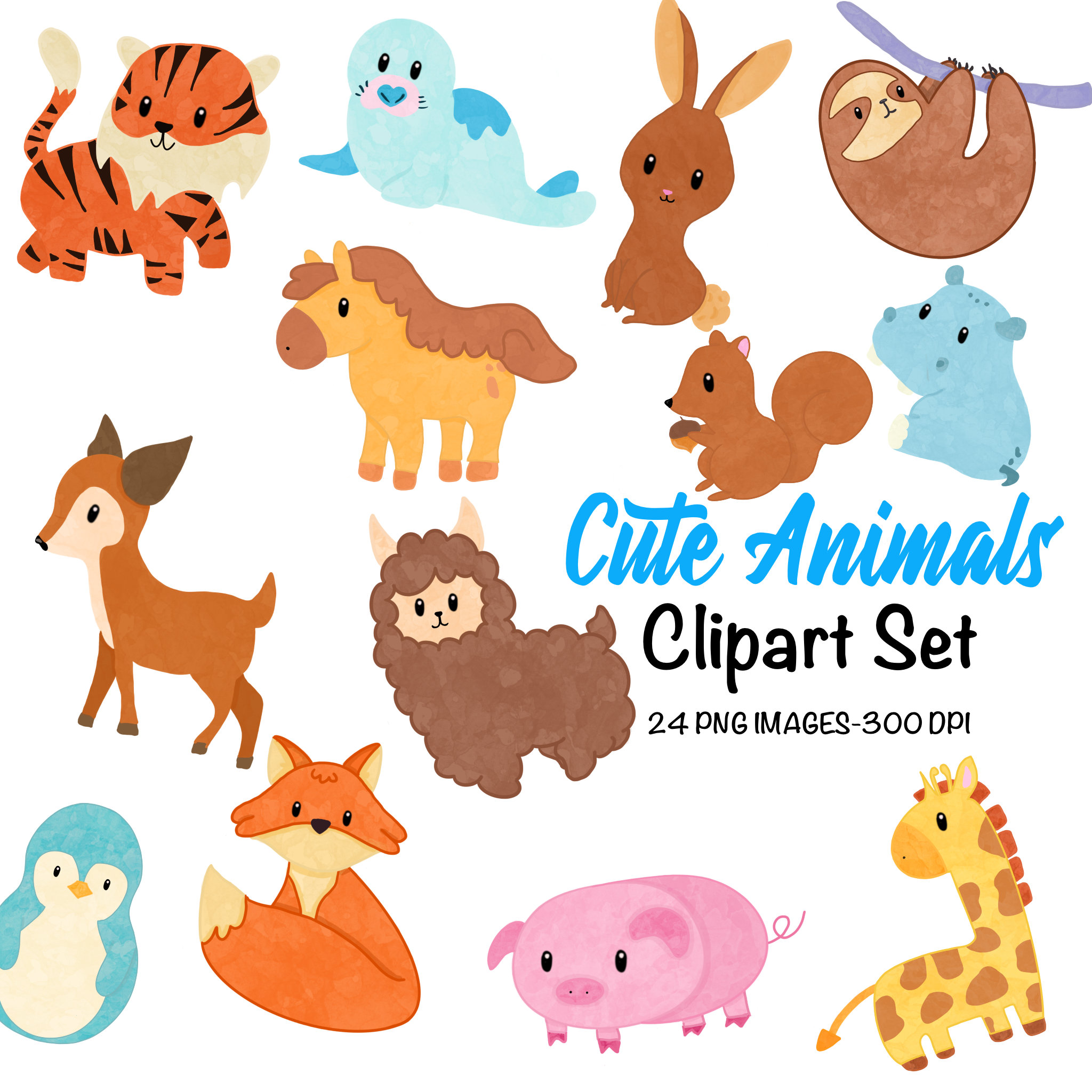 Cute Animals Clipart Set - Etsy