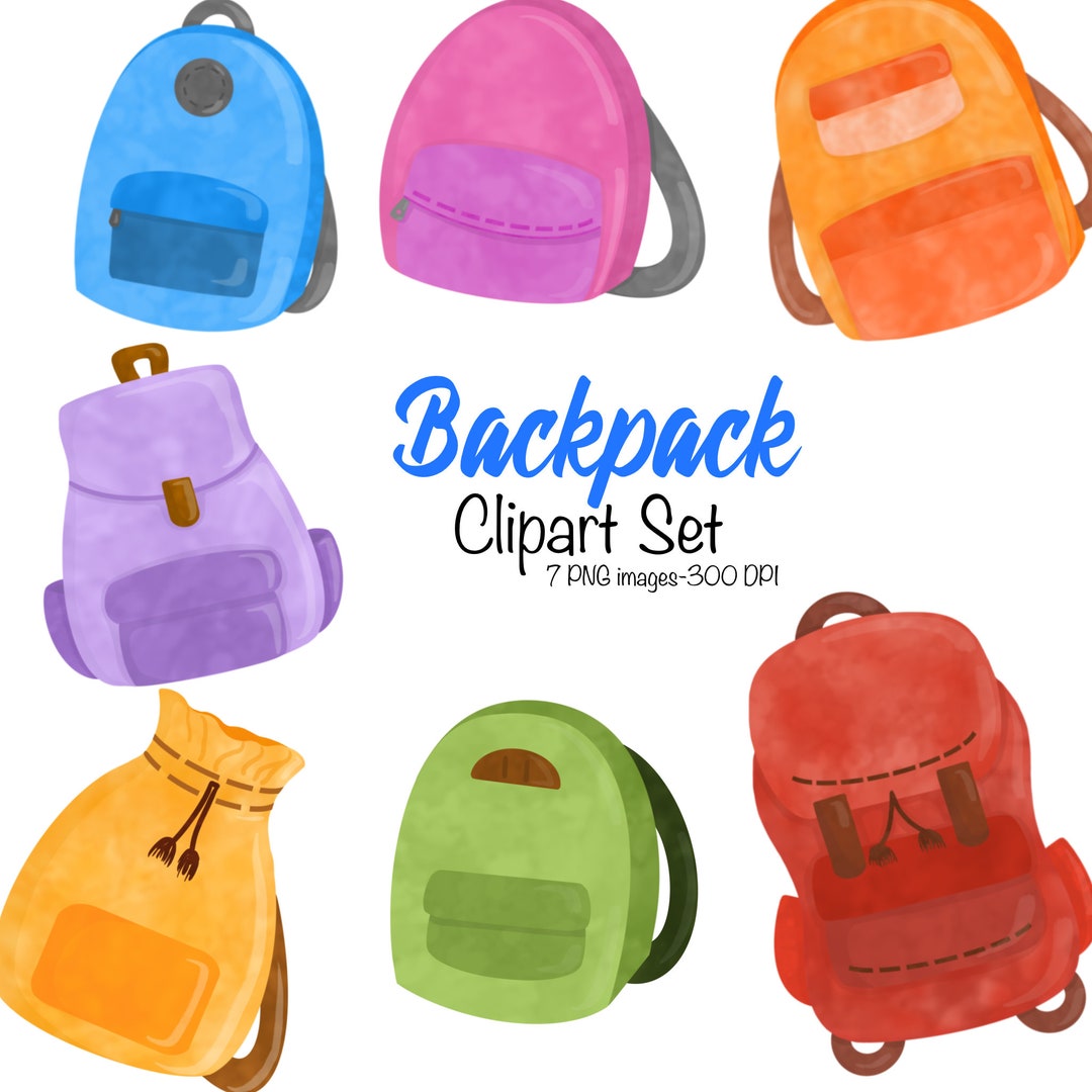 Backpack Clipart Set-school-watercolor - Etsy
