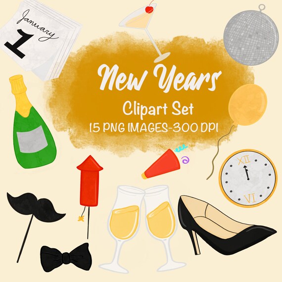 New Year's Clipart Set - Etsy