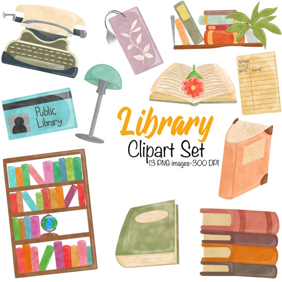 Library Clipart Set Books-study-watercolor | Etsy