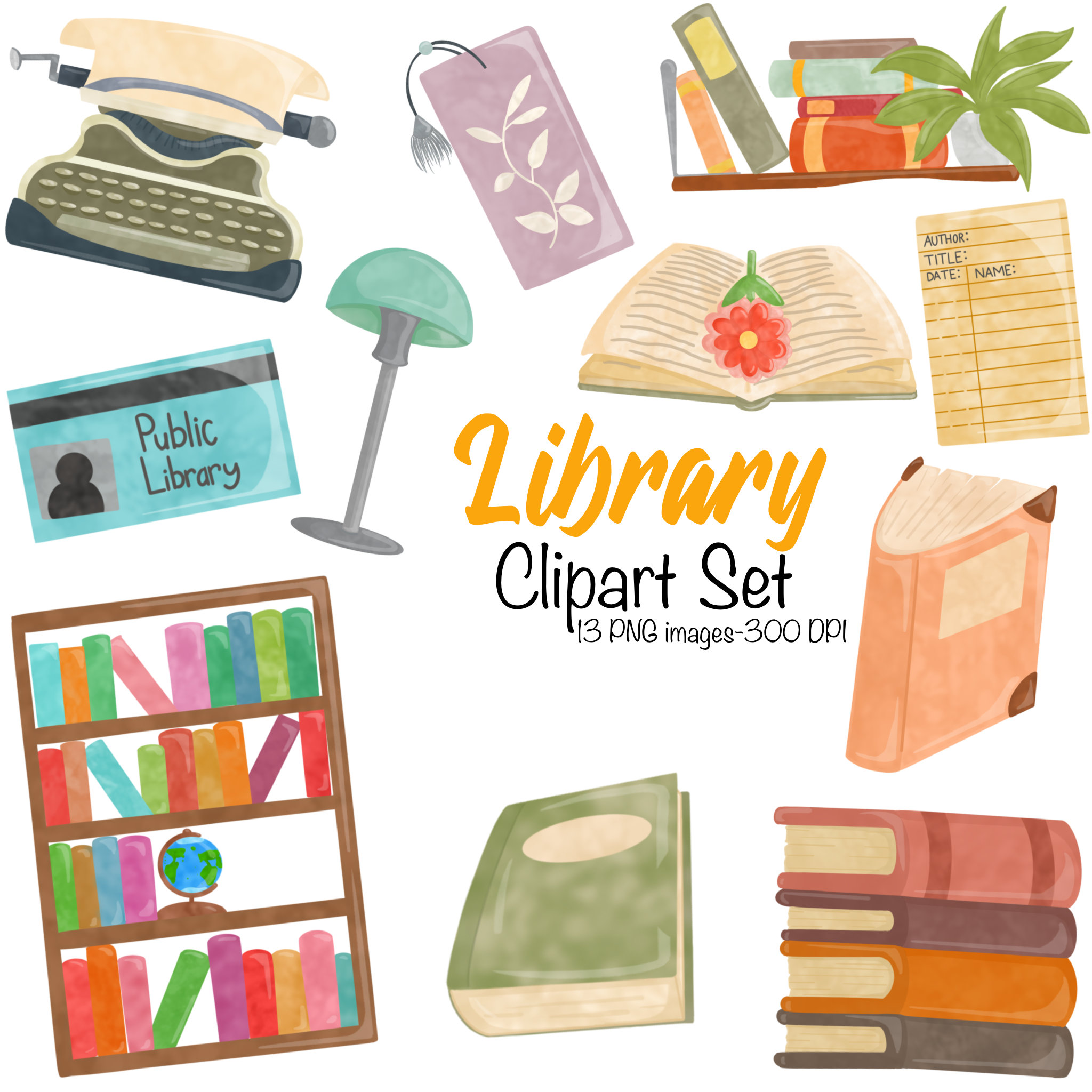 Library Clipart Set- Books-study-watercolor - Etsy