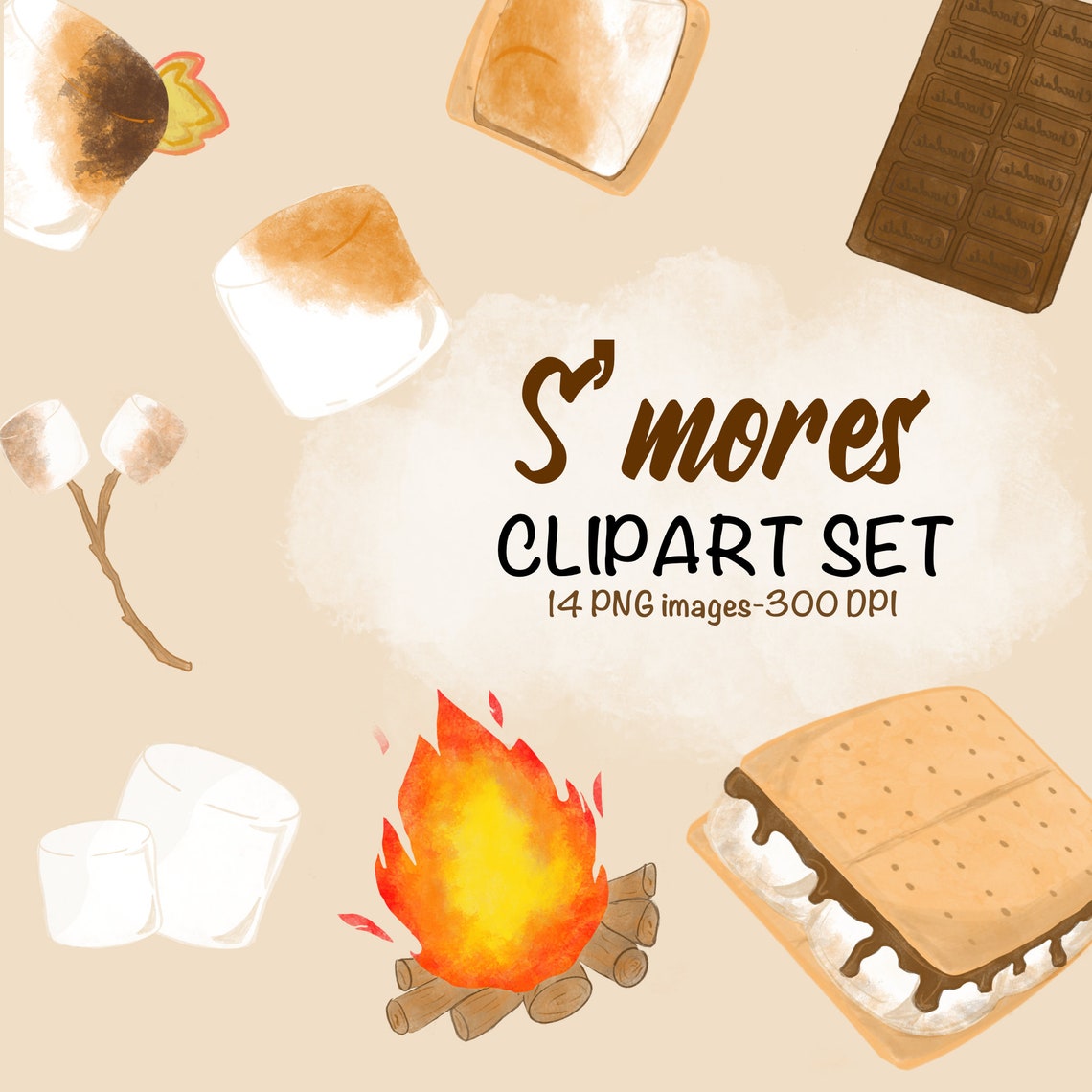 S'mores Clipart Set-watercolor-clipart-food-summer-chocolate ...