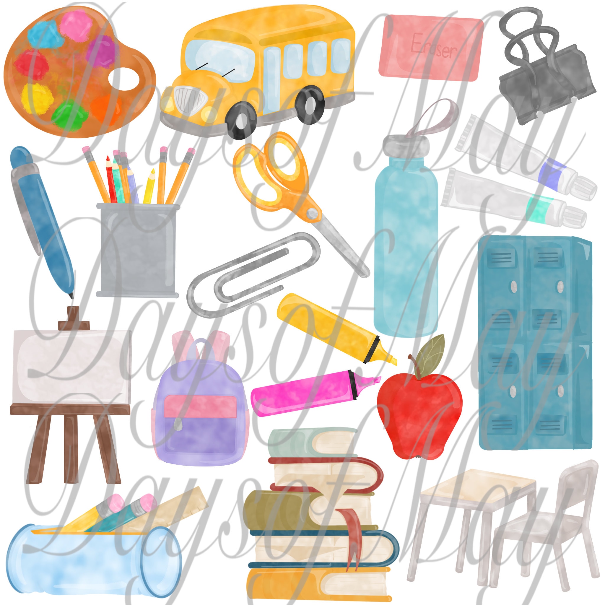 School Clipart Set-watercolor-clipart - Etsy
