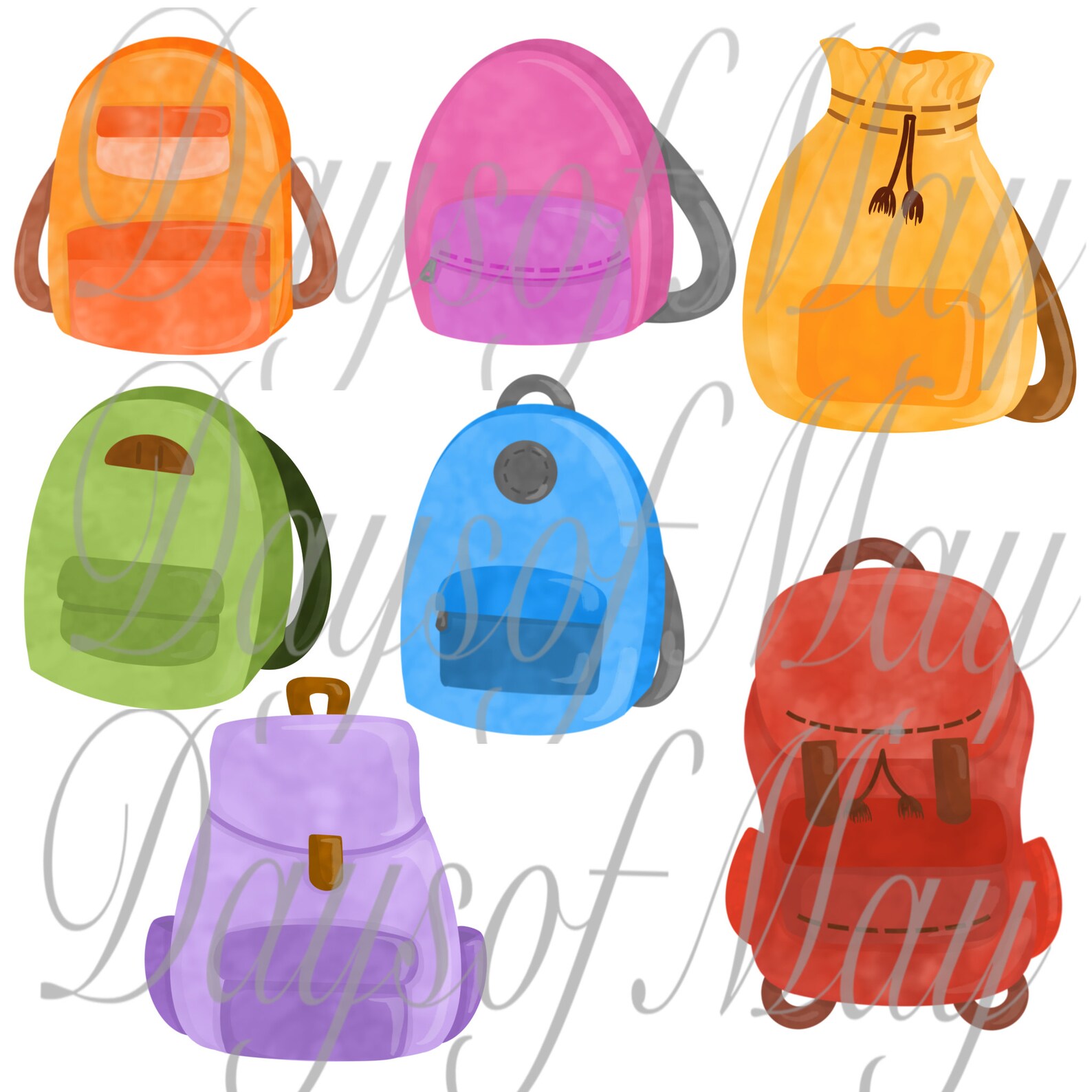 Backpack Clipart Set-school-watercolor - Etsy