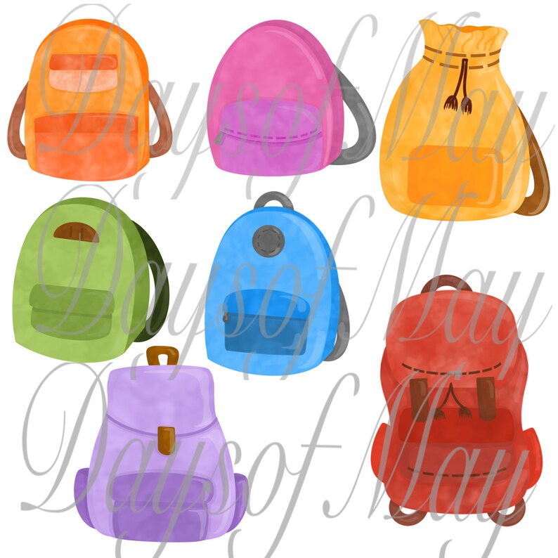 Backpack Clipart Set-school-watercolor - Etsy