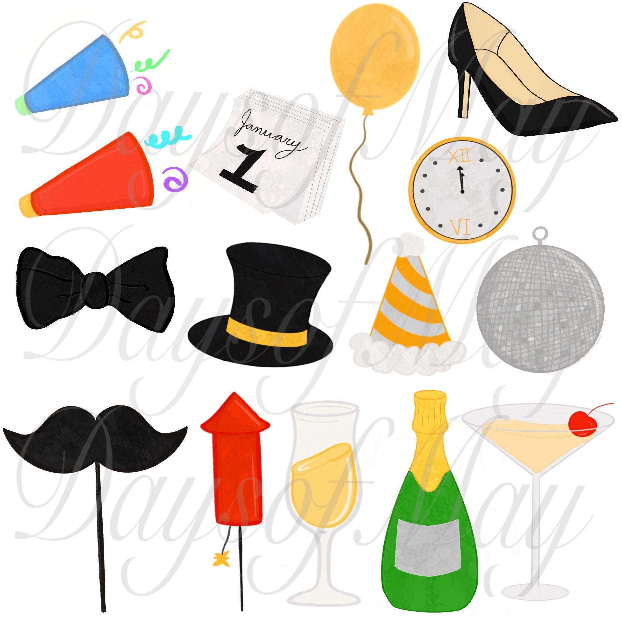 New Year's Clipart Set - Etsy