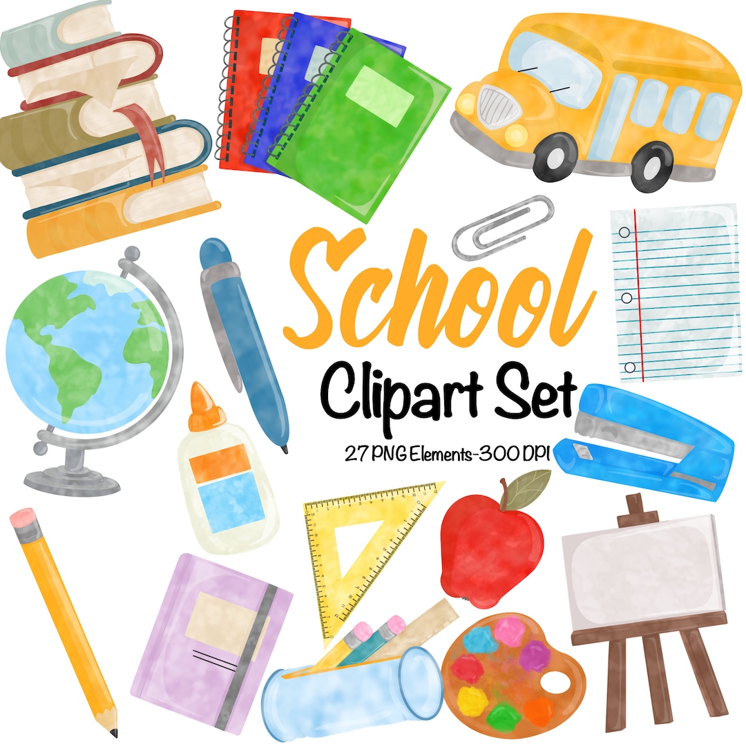School Clipart Set-watercolor-clipart - Etsy