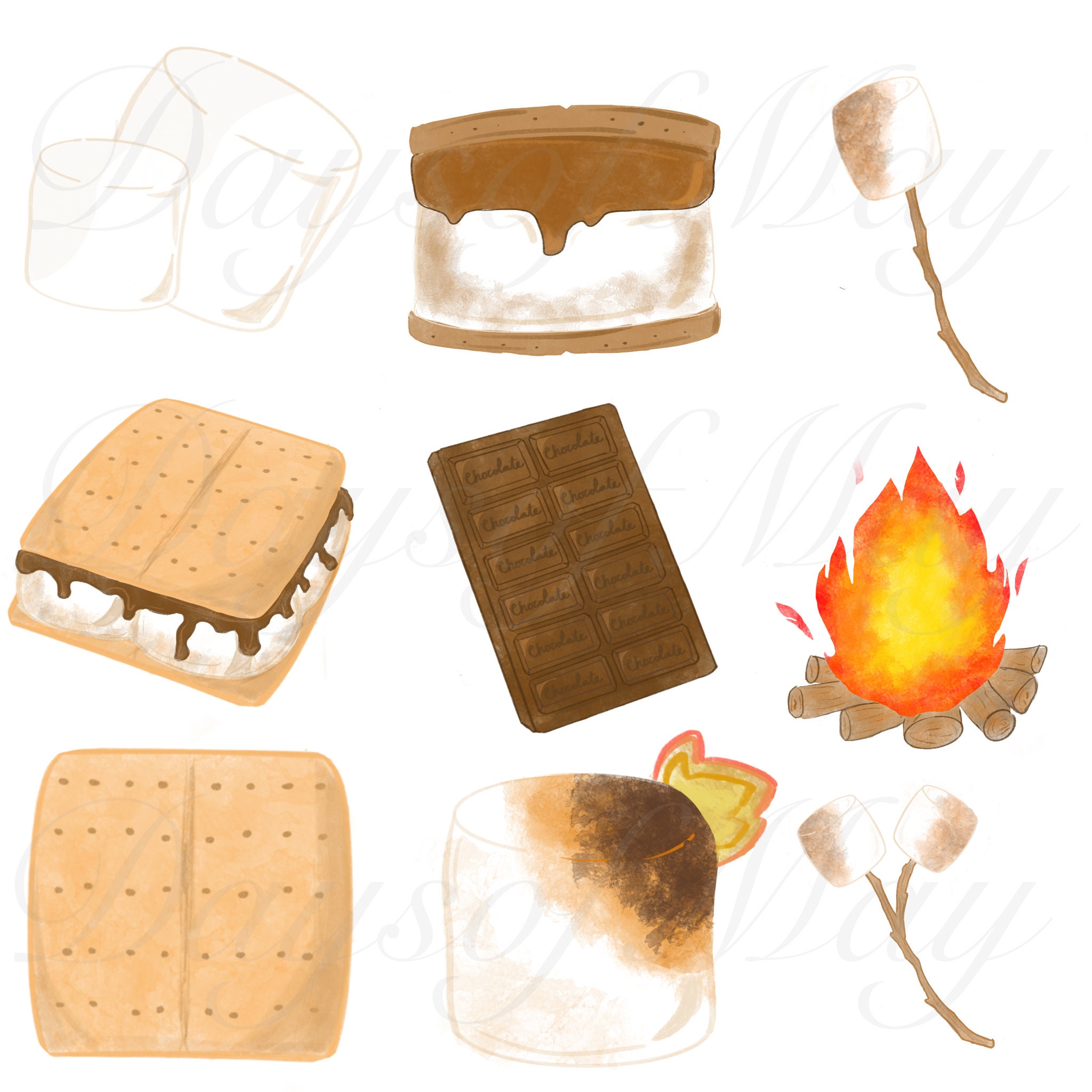 S'mores Clipart Set-watercolor-clipart-food-summer-chocolate ...